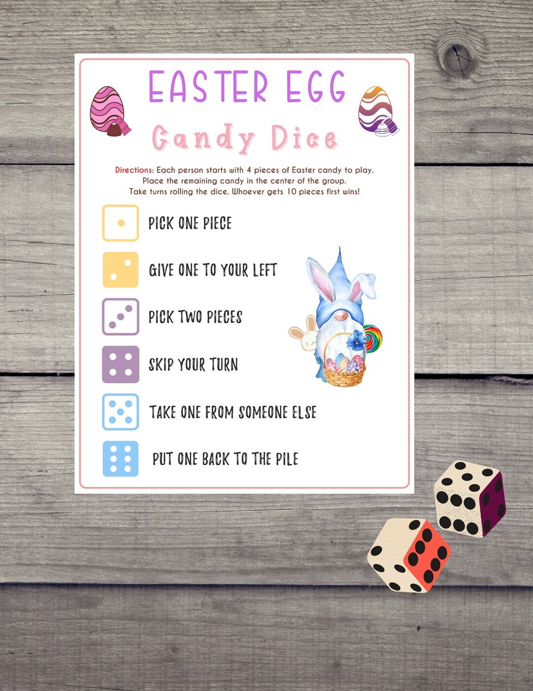 Easter Egg Candy Dice Game | Easter Printable Game for Kids & Adults ...