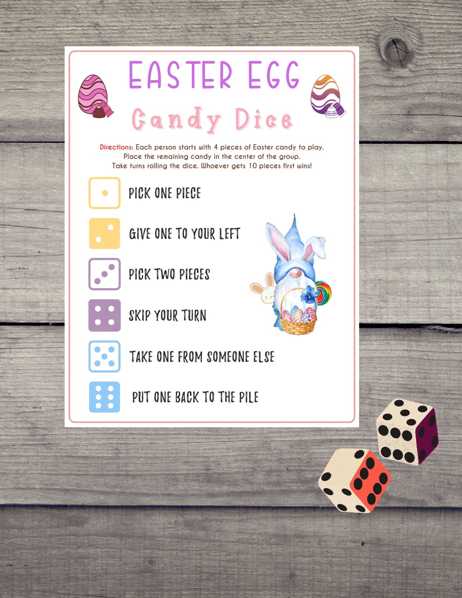 Easter Egg Candy Dice Game Easter Printable Game for Kids & Adults ...