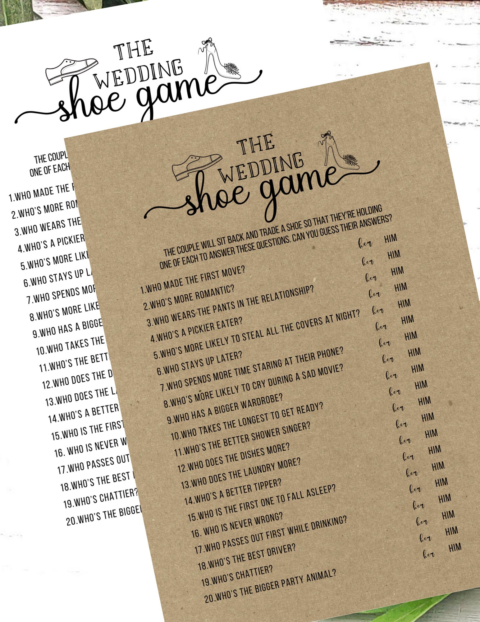 Bridal Shower Game: Wedding Shoe Game & Trivia (printable PDF) - Etsy