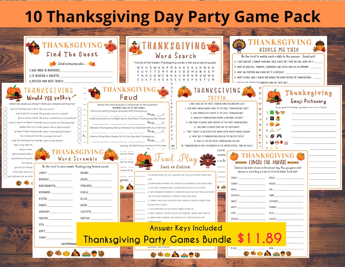5 Thanksgiving Game Bundle Vol.2thanksgiving Printable Games - Etsy