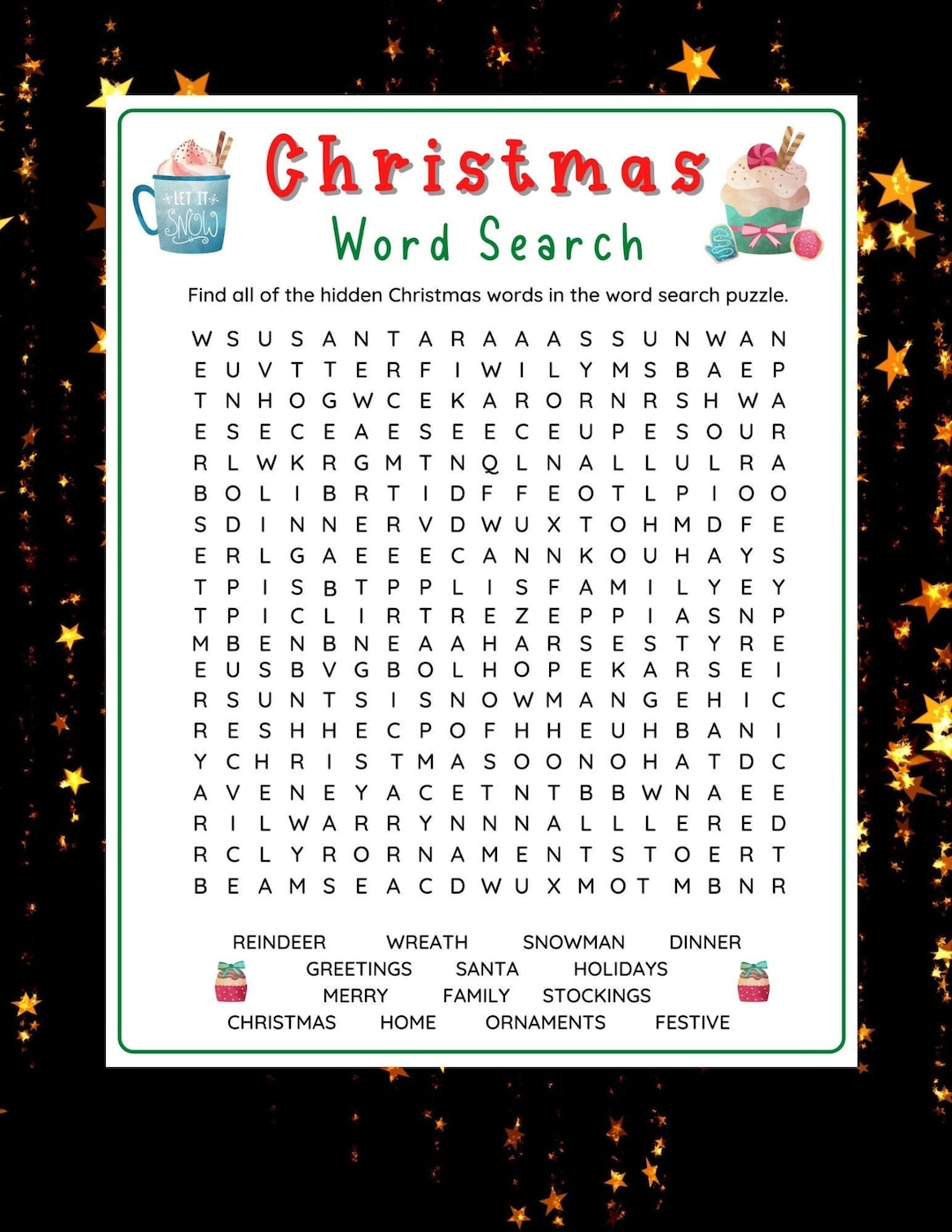 Christmas Word Search Printable Game, Holiday Party Game, Christmas ...