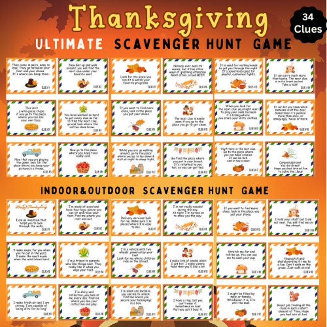 Thanksgiving Scavenger Hunt Game for Kids (printable) - Etsy
