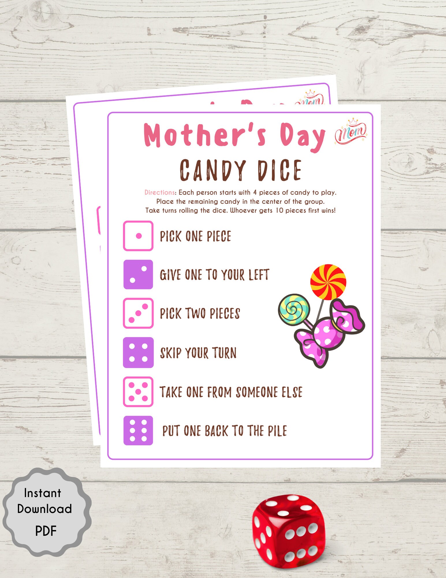 Mother's Day Candy Dice Game Fun Activity for Family - Etsy