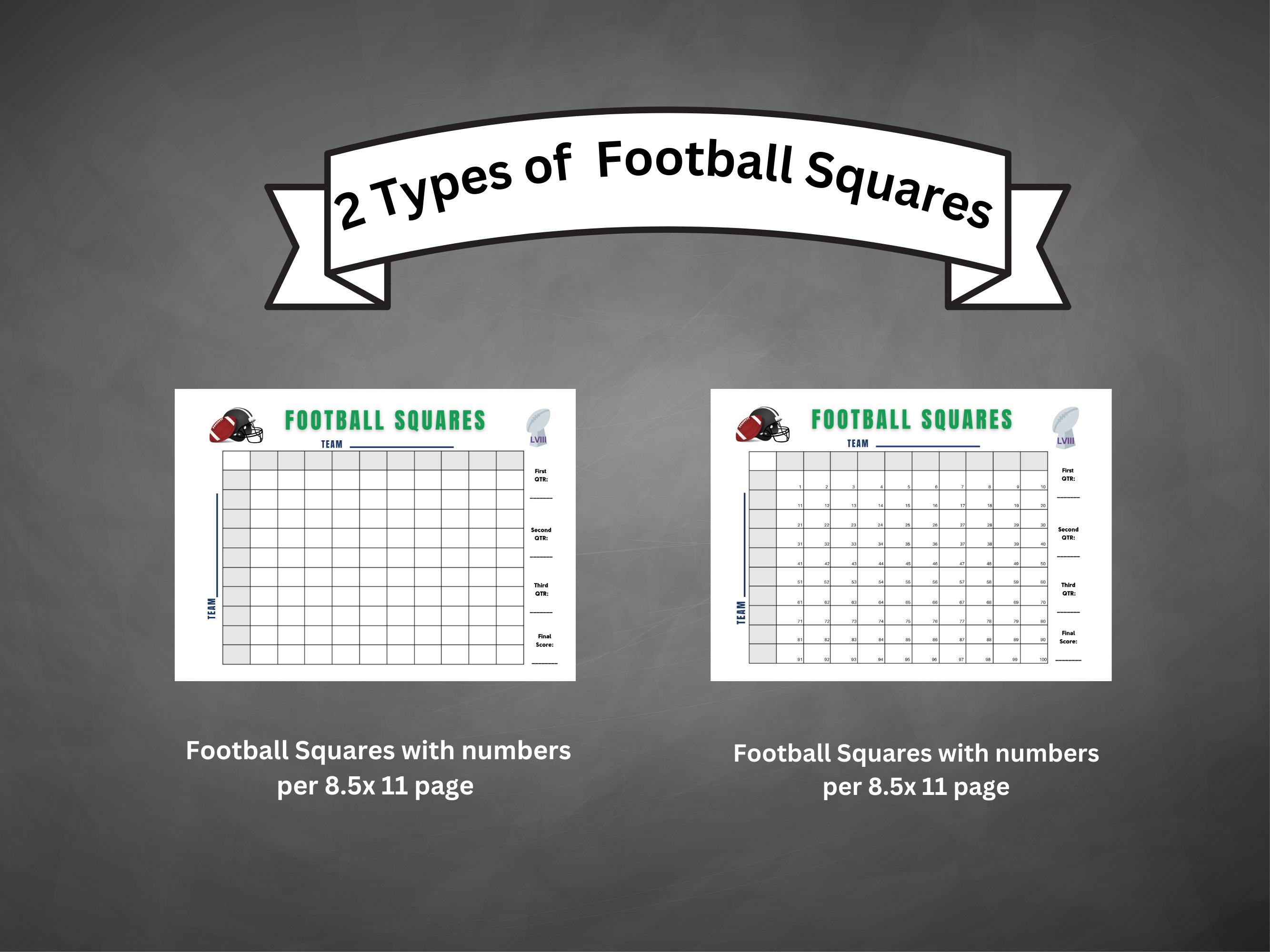 Football Squares Game Printable, Super Football Bowl Grids, Super ...