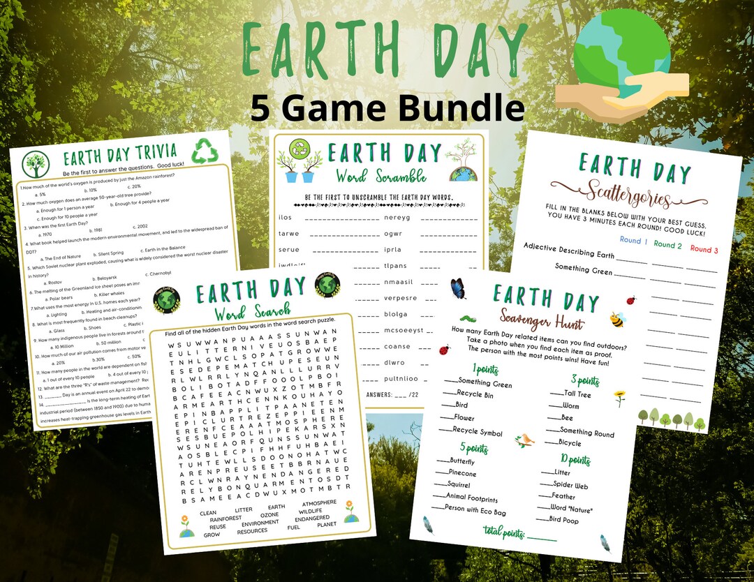 5 in 1 Earth Day Game Bundle Earth Day Printable Game for Kids & Adults ...