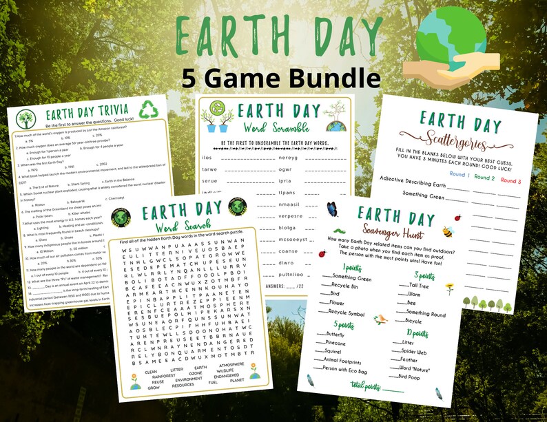 5 in 1 Earth Day Game Bundle Earth Day Printable Game for - Etsy