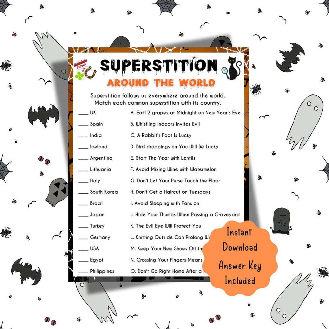 Halloween Superstition Game: Printable Trivia Quiz (PDF Download) - Etsy