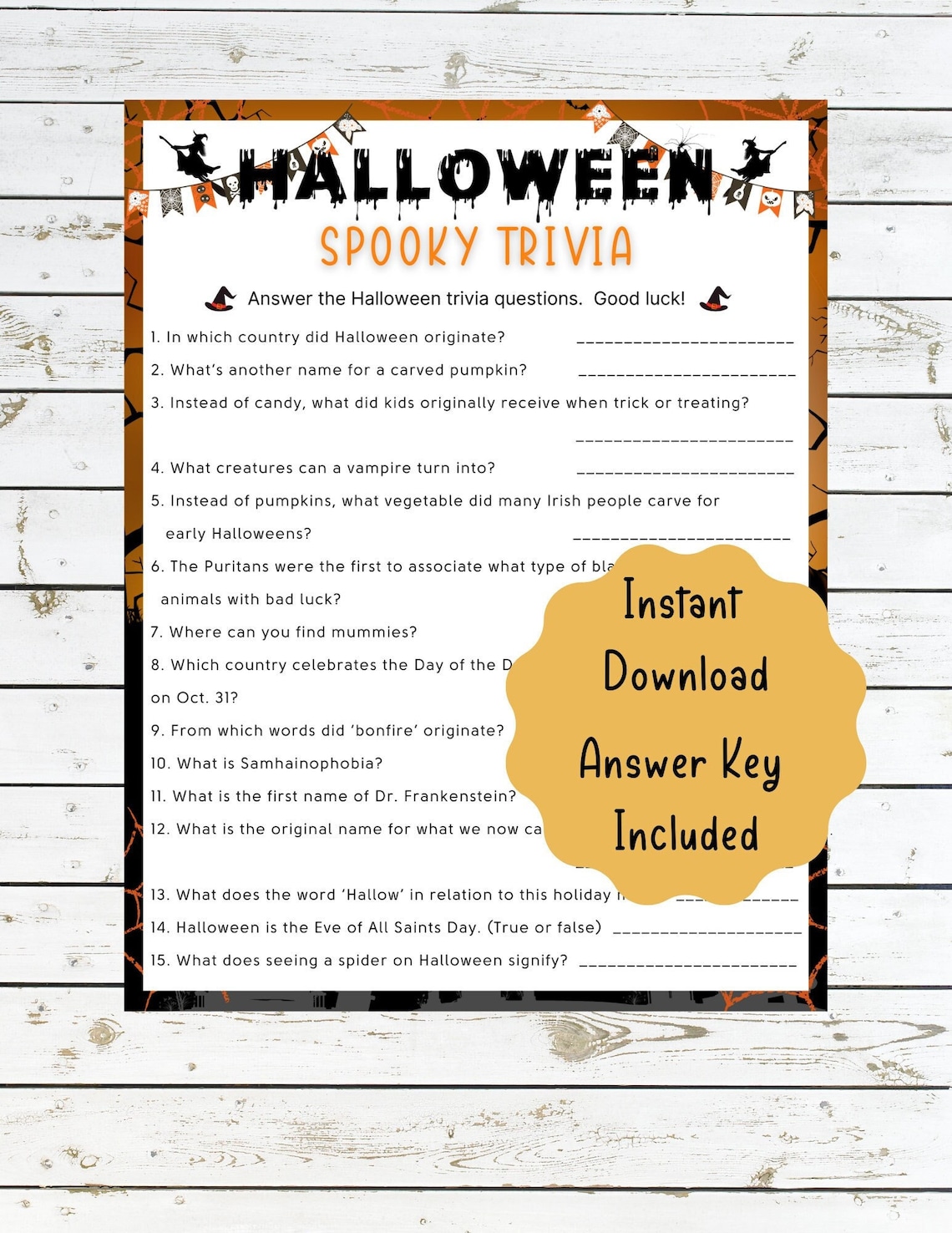 Halloween Spooky Trivia Game Fun Halloween Printable Games - Etsy