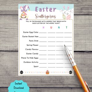 Easter Scattergories Game Easter Printable Game for Kids & Adults ...