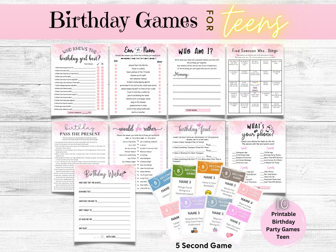 Teen Birthday Party Games Bundle (printable) - Etsy