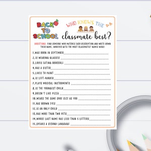 Printable Back to School Who Knows the Classmate Best Game Classroom ...