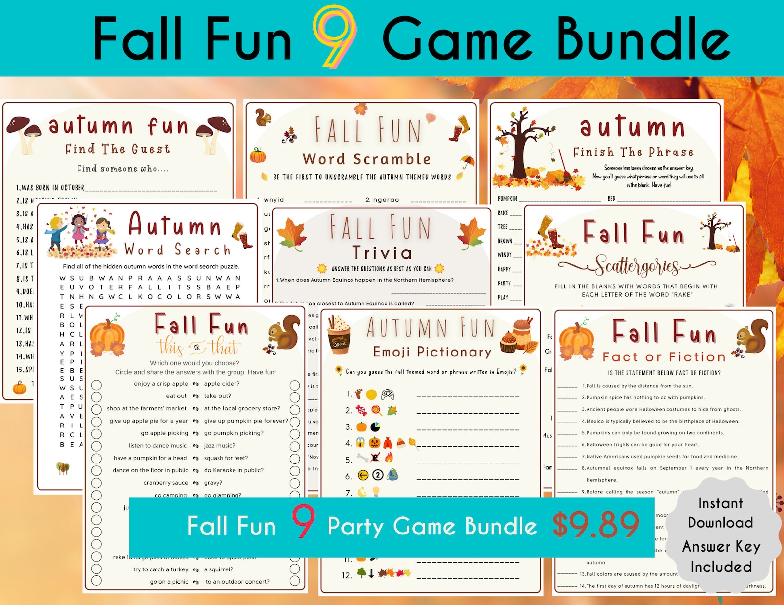Autumn Fun Emoji Game | Fall Emoji Pictionary Quiz | Fall Fun Game ...