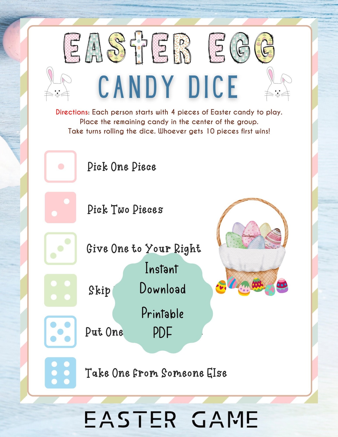 Easter Egg Candy Dice Game Easter Printable Game for Kids, Teens ...