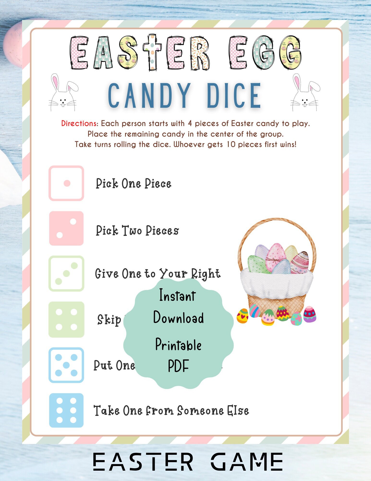 Easter Egg Candy Dice Game Easter Printable Game for Kids, Teens ...