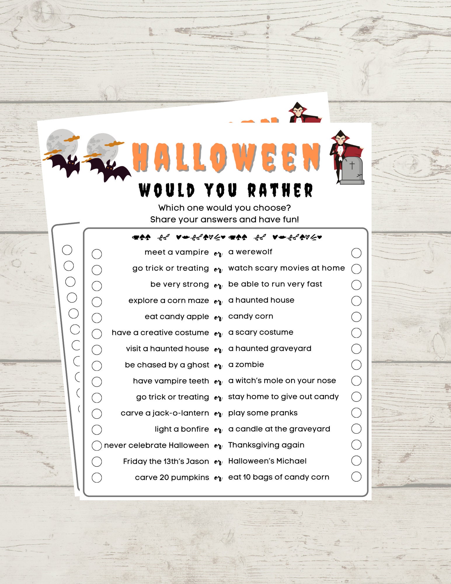 Printable Halloween Would You Rather Game: Spooky Party Fun (instant ...