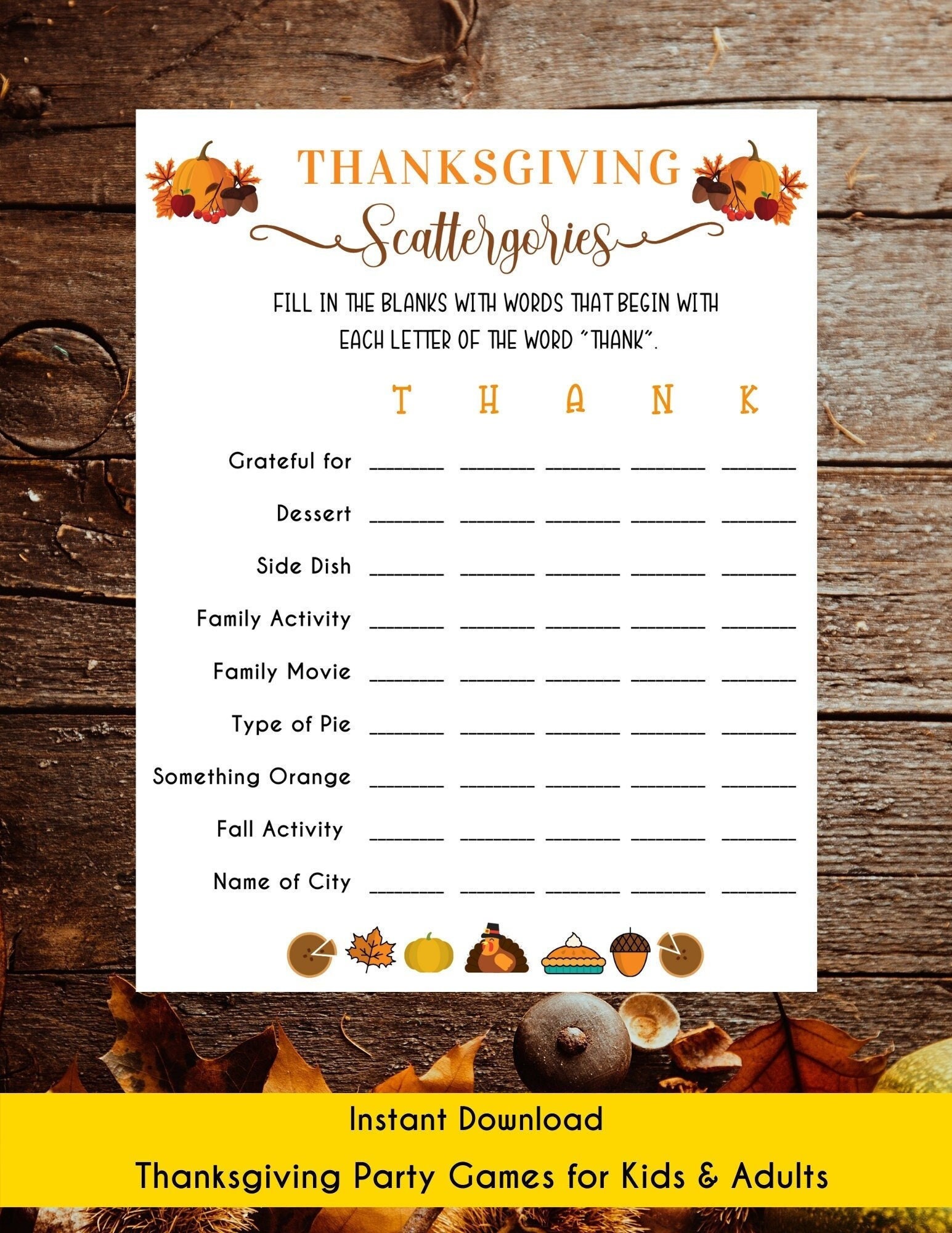 Thanksgiving Party Game Printable Thanksgiving Game for Kids Adults ...