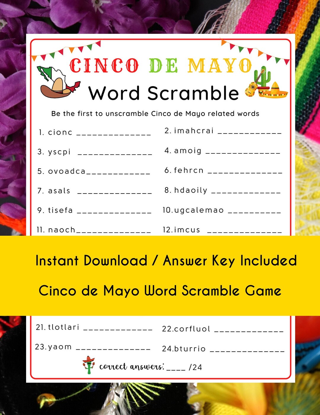 Cinco De Mayo Word Scramble Game: Fiesta Party Activity (PDF) - Etsy