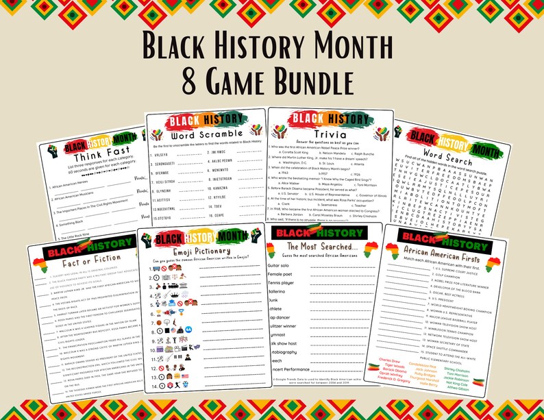 8 in 1 Black History Month Game Bundle Fun Educational Game - Etsy
