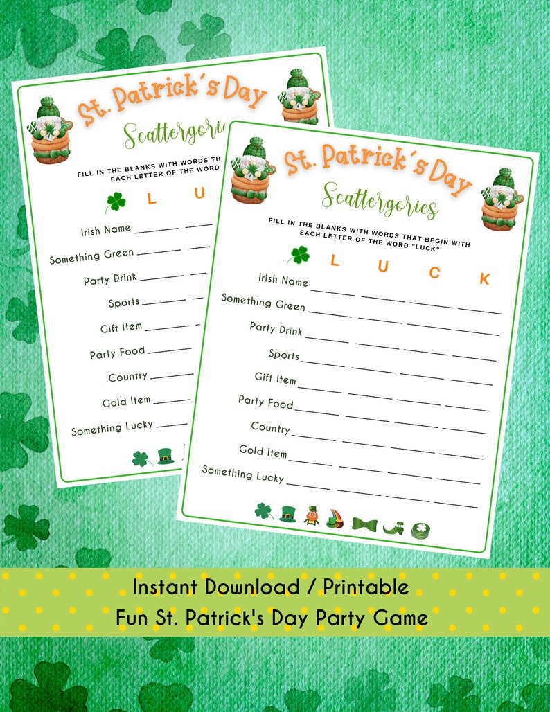 St. Patrick's Day Scattergories Game St. Patrick's | Etsy