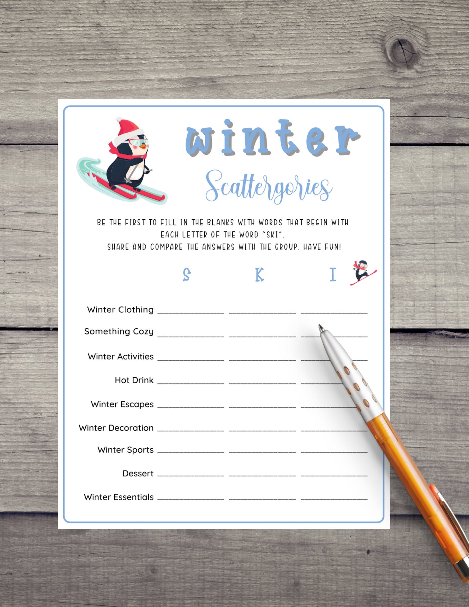 Winter Scattergories Printable Game: Holiday Party Activity (PDF) - Etsy