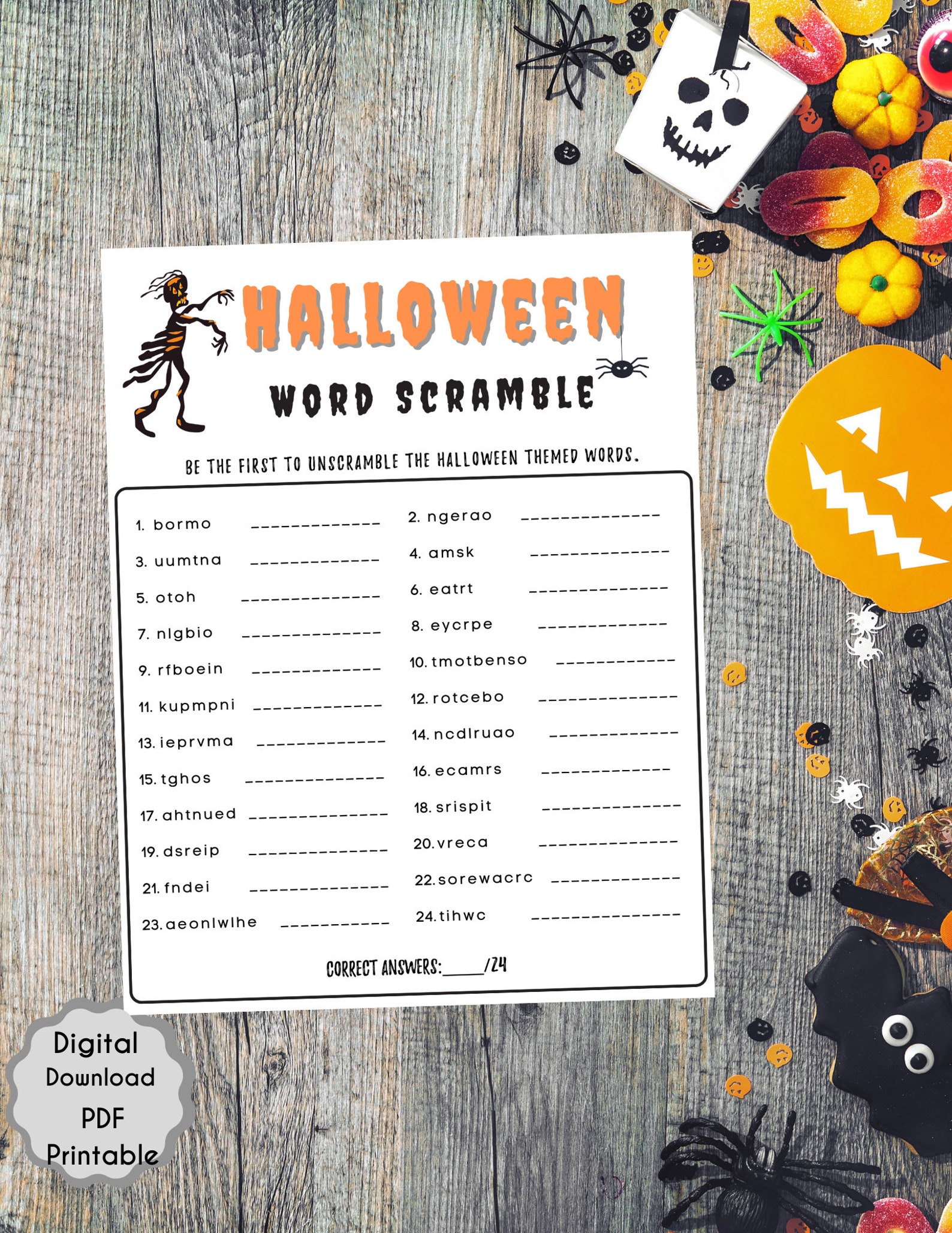 Halloween Word Scramble Game Fun Halloween Printable Games | Etsy