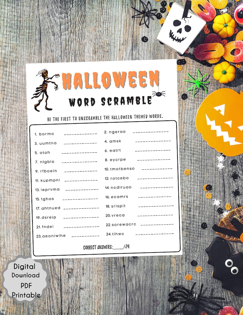 Halloween Word Scramble Game Fun Halloween Printable Games | Etsy