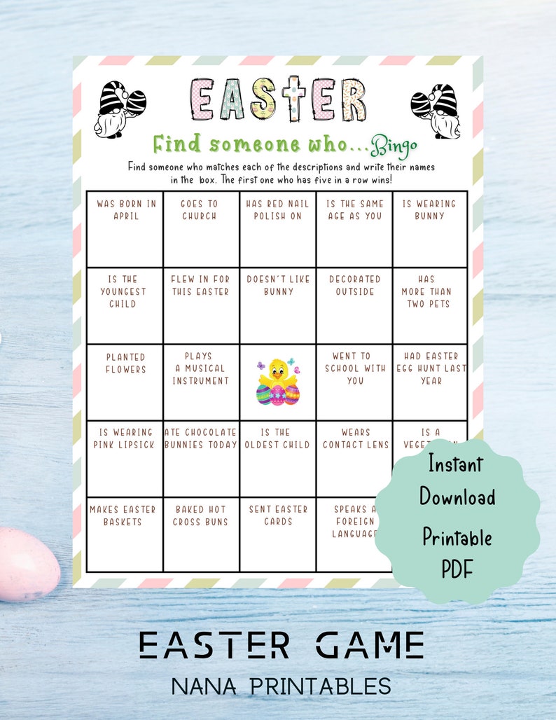Easter Find Someone Who Bingo Game Easter Printable Game for Kids ...