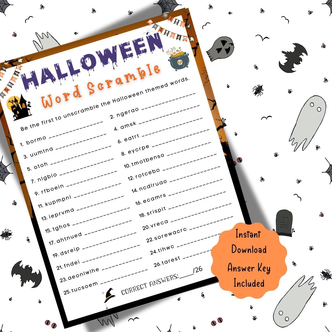 Halloween Word Scramble Game: Printable Party Activity (PDF Download ...
