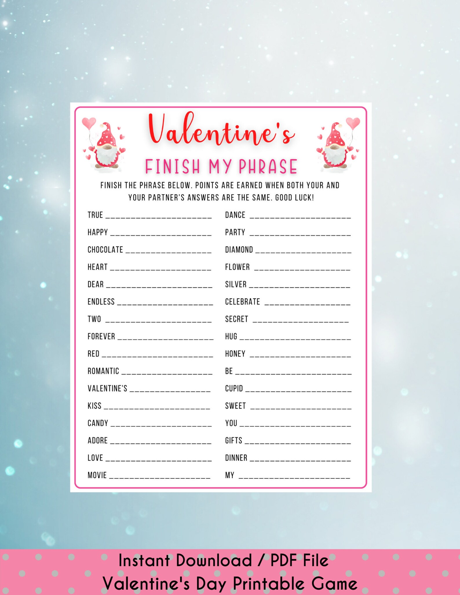 Valentine's Finish My Phrase Game Fun Valentine's Day Printable Game ...