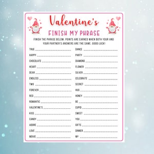 Valentine's Finish My Phrase Game Fun Valentine's Day Printable Game ...