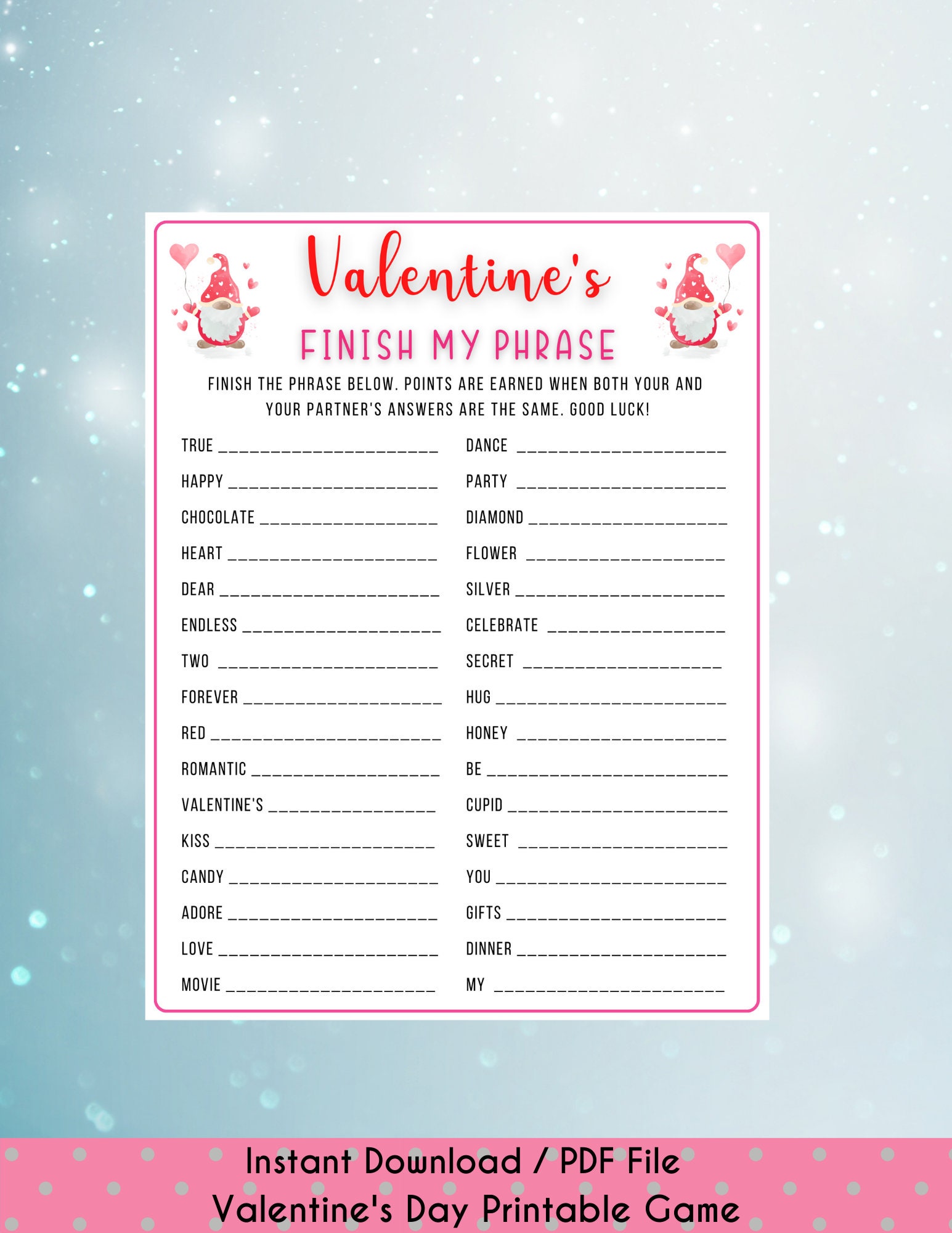 Valentine's Finish My Phrase Game Fun Valentine's Day Printable Game ...