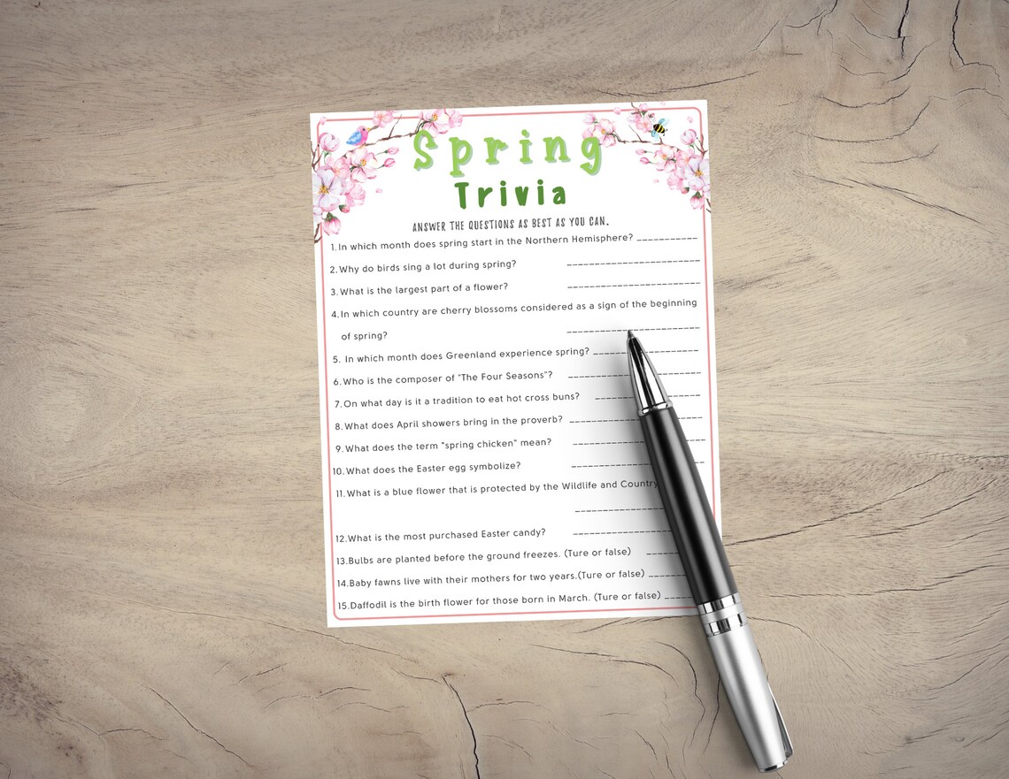 Spring Trivia Printable Game Fun Spring Fact Trivia Party Game Spring ...