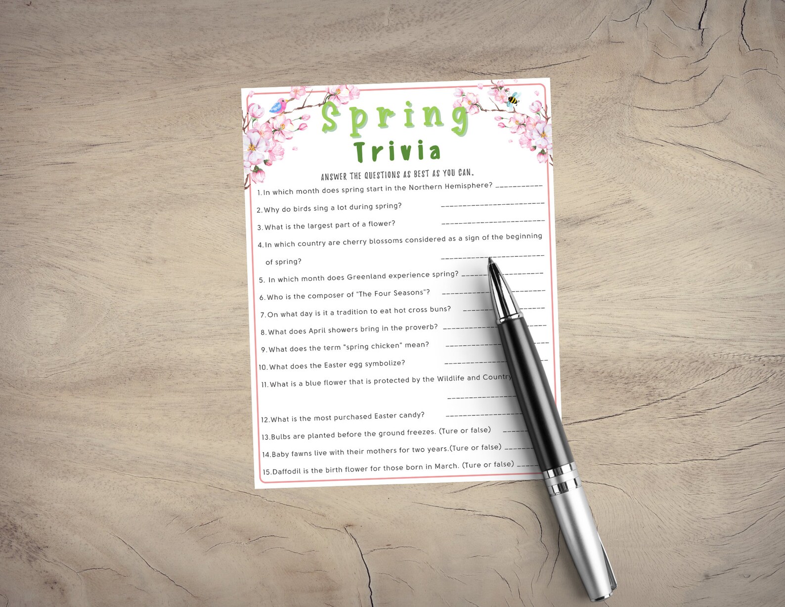 Spring Trivia Printable Game Fun Spring Fact Trivia Party Game Spring ...