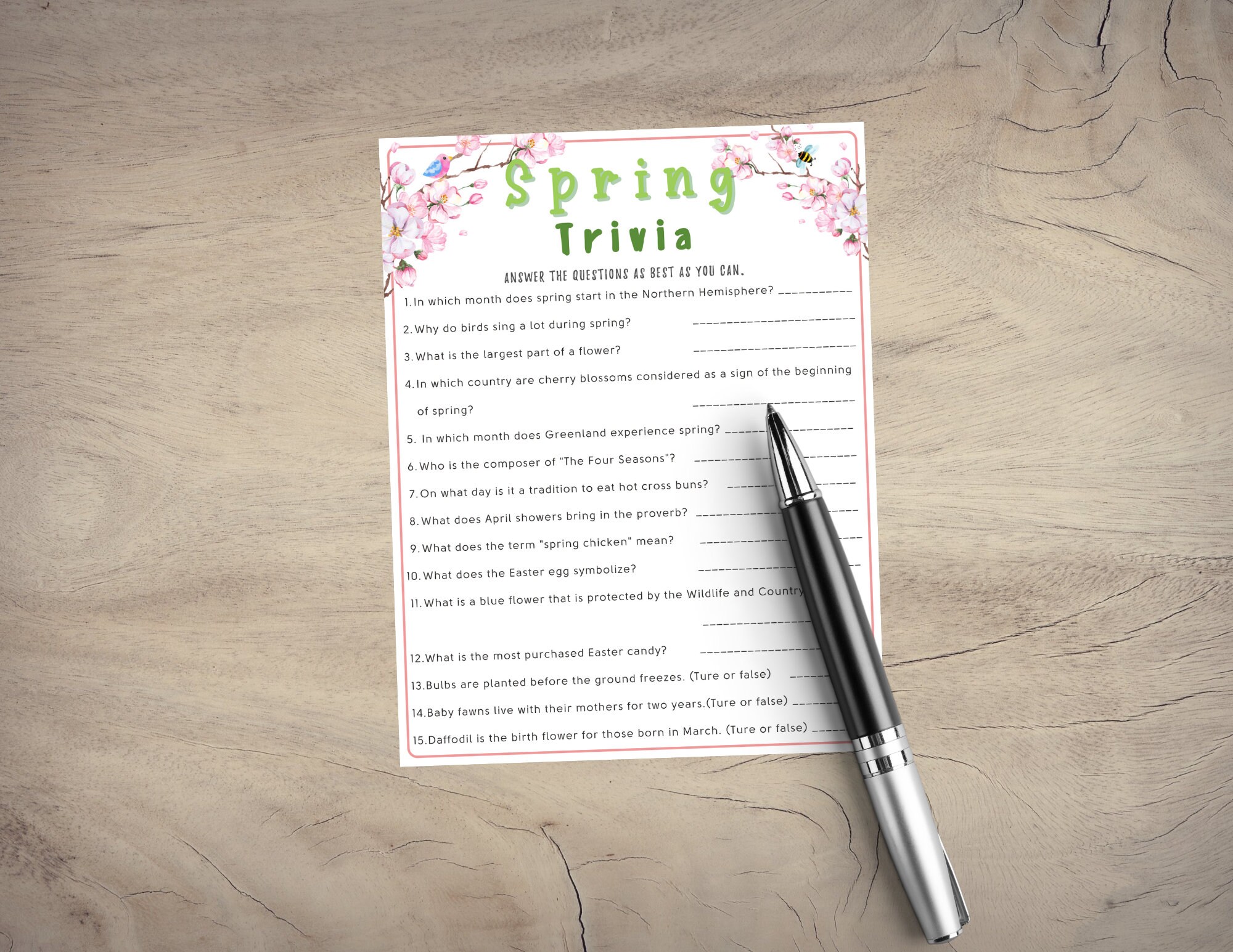 Spring Trivia Printable Game Fun Spring Fact Trivia Party Game Spring ...