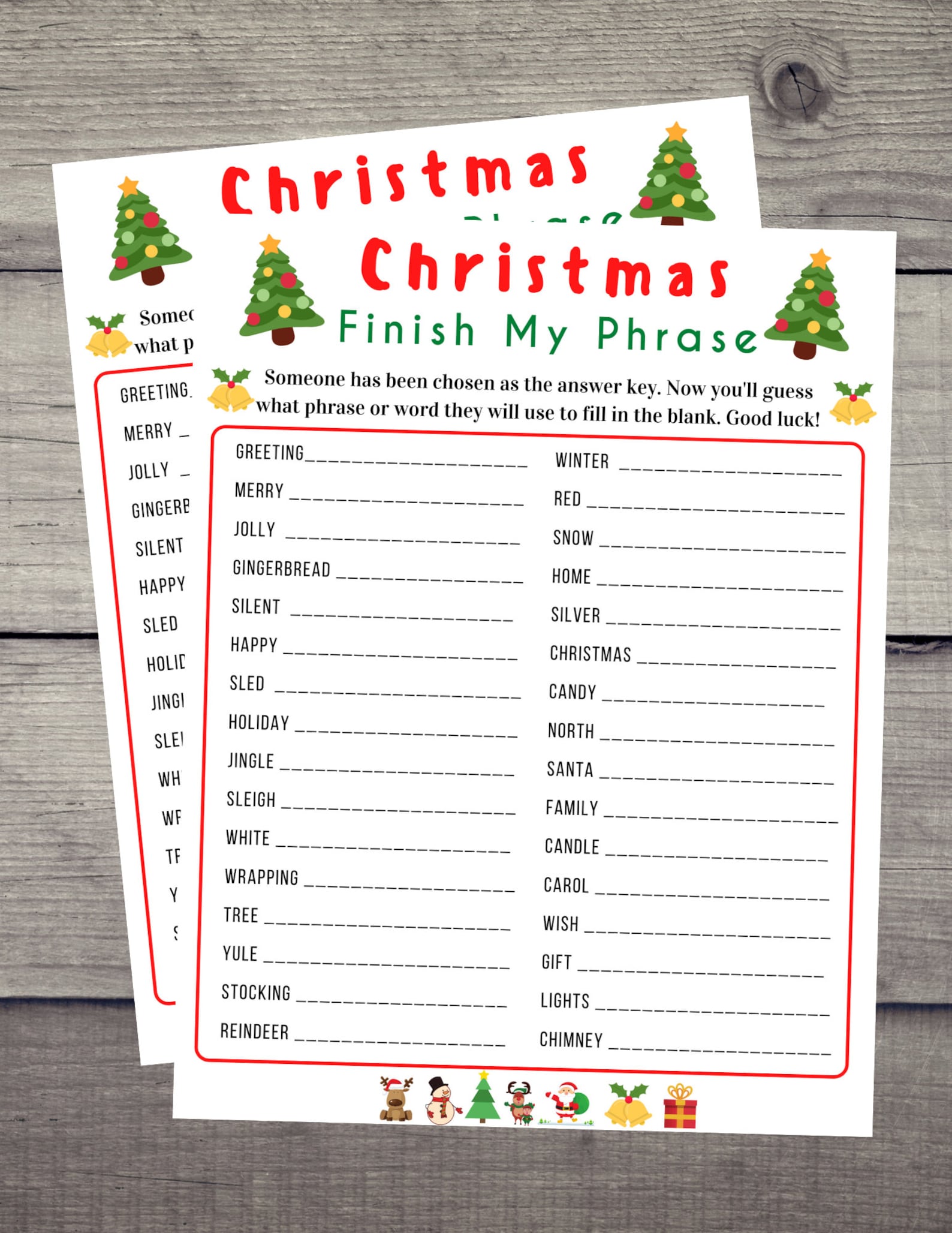 Christmas Finish My Phrase Game, Holiday Party Game, Christmas ...