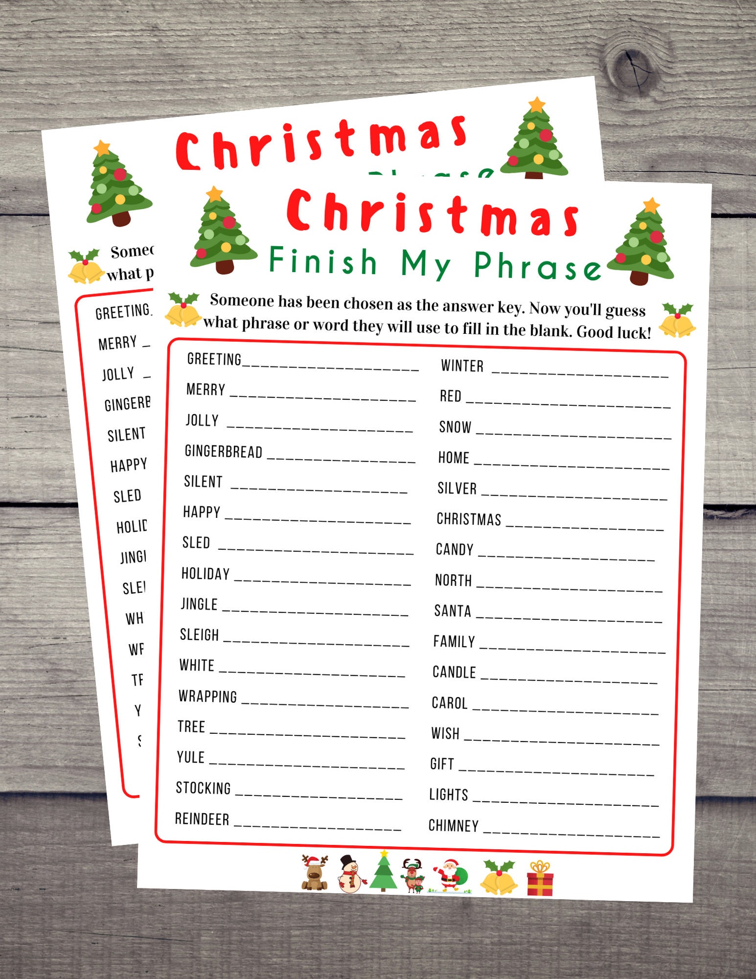 Christmas Finish My Phrase Game, Holiday Party Game, Christmas ...