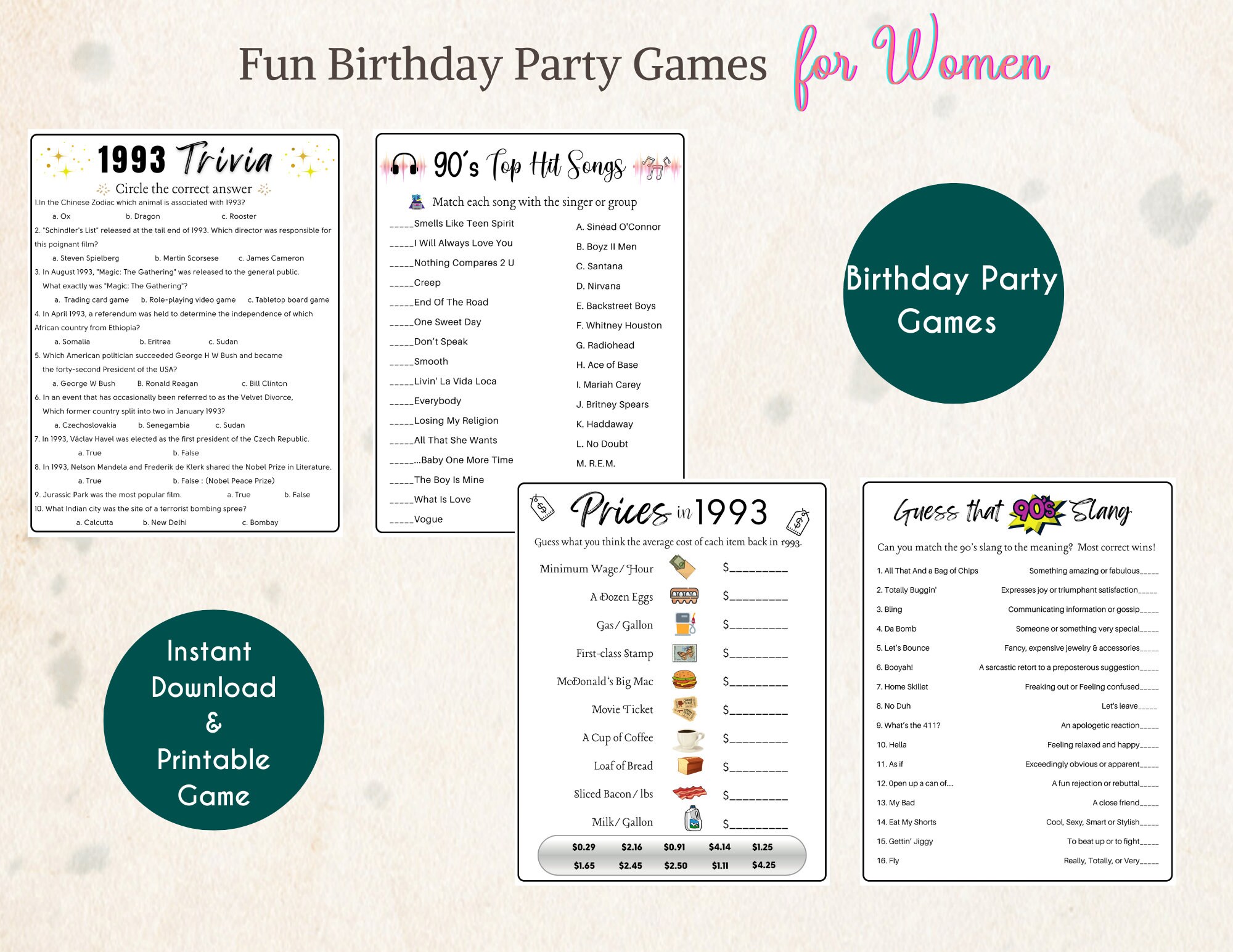 31st Birthday Games Bundle Printable 1993 Game 31st Party Activities ...