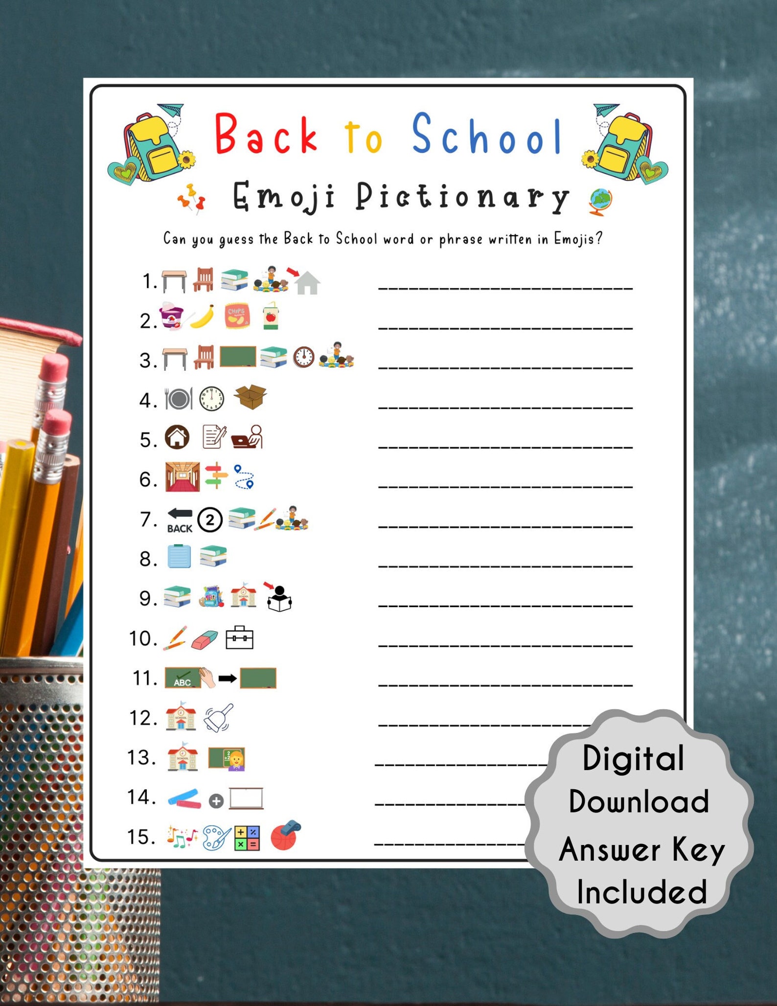 Back to School Emoji Pictionary Game Classroom Activity Printable Game ...