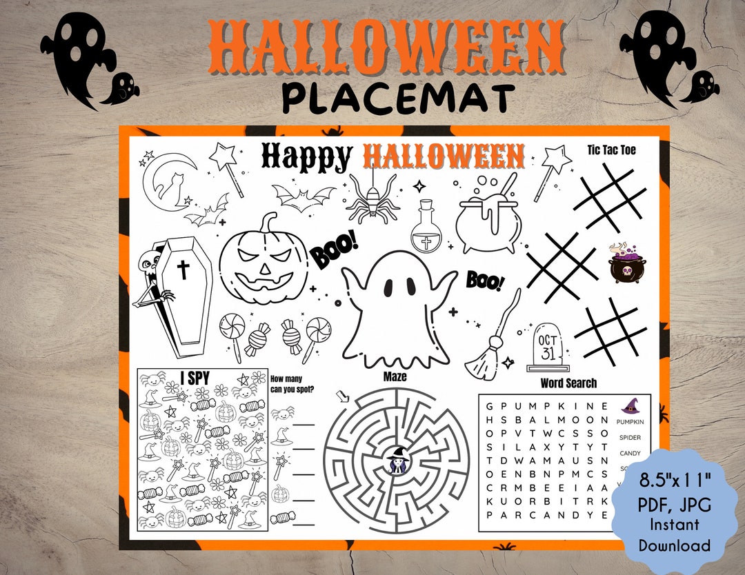 Halloween Coloring Placemat Printable Halloween Party Coloring ...