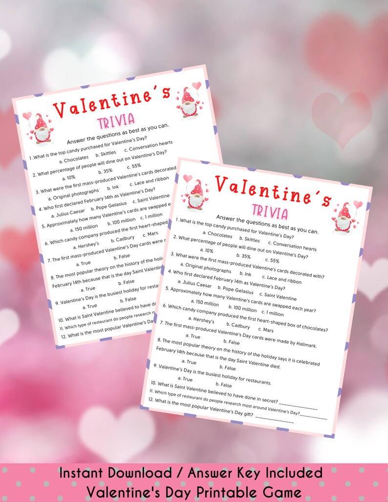 Valentines Day Trivia Game Valentines Day Trivia Fun Valentines