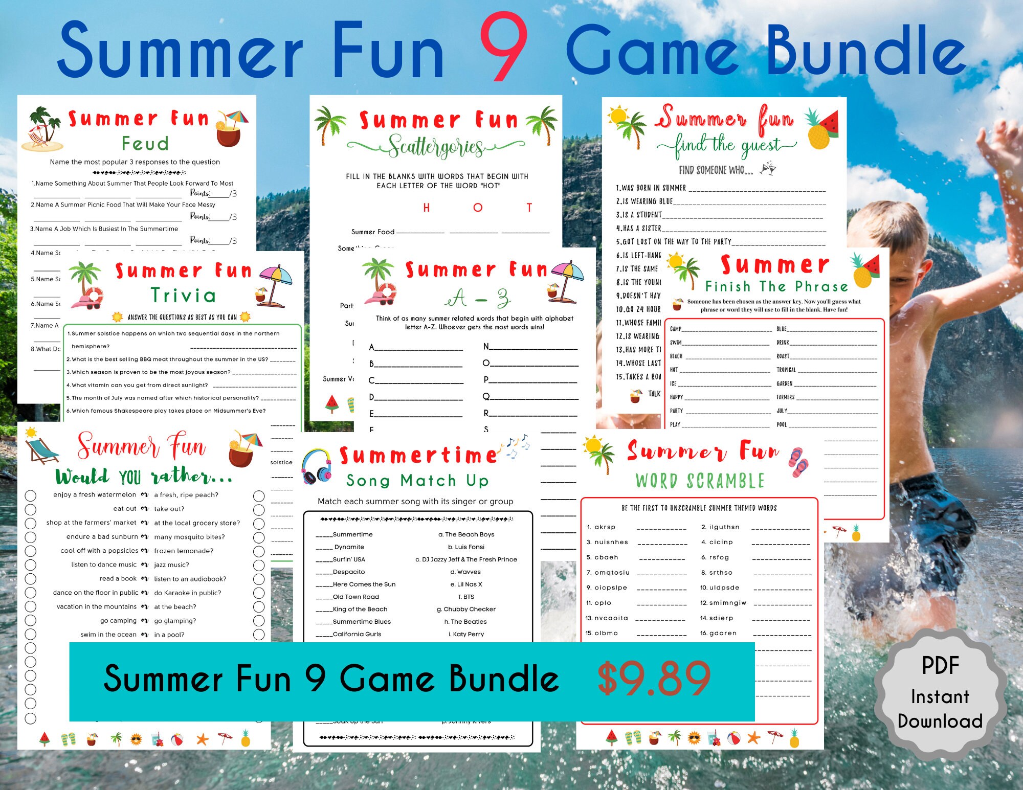 Summer Fun Trivia Game Summertime Game Summer Party Game Printable Game ...