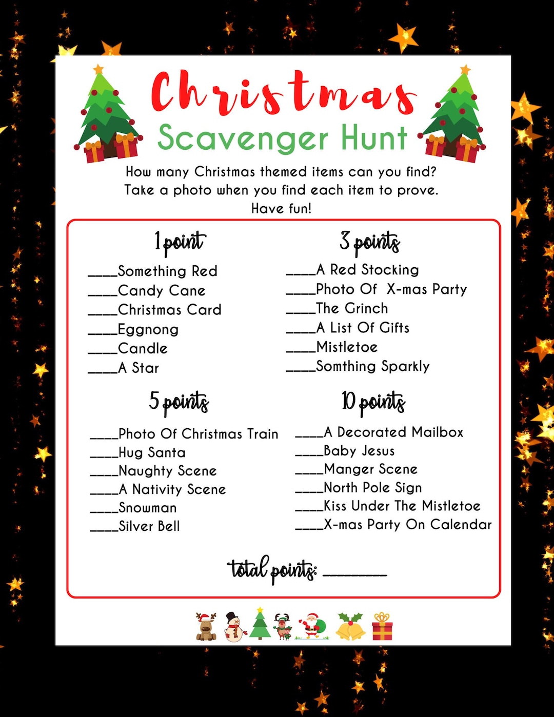 Christmas Scavenger Hunt Game, Holiday Party Game, Christmas Printable ...