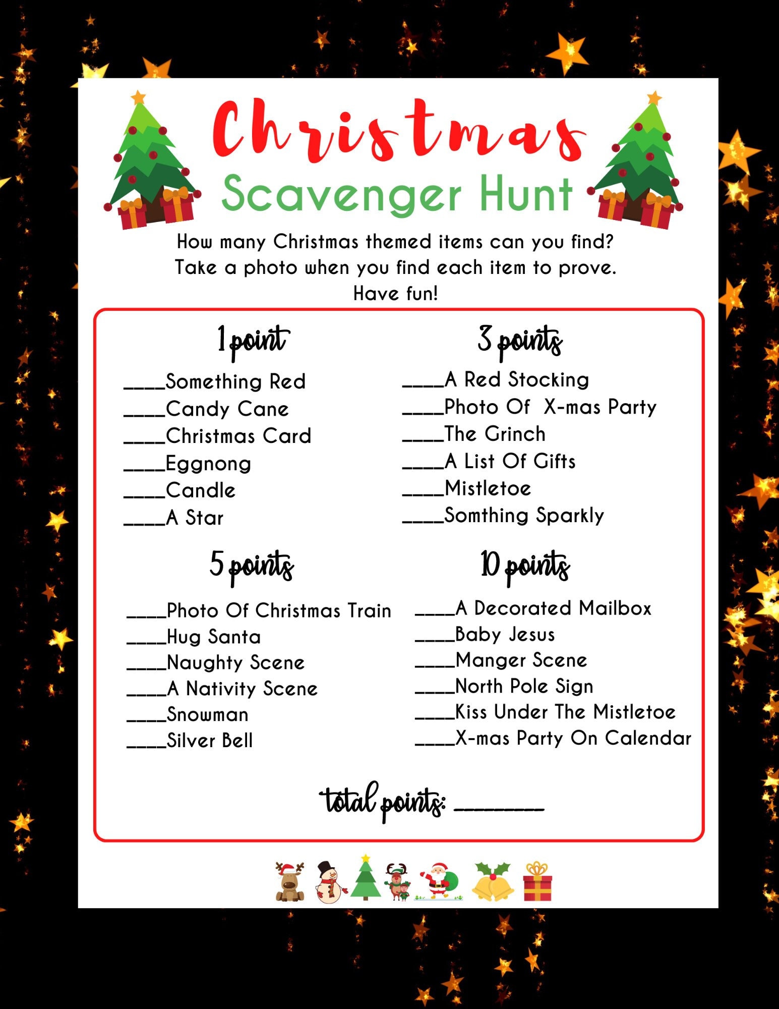 Christmas Scavenger Hunt Game, Holiday Party Game, Christmas Printable ...
