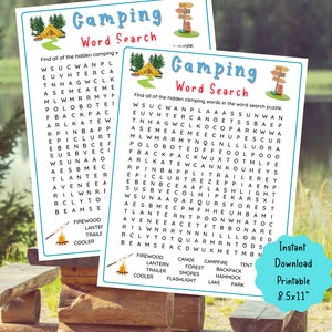 Camping Word Search Game Fun Printable Camping Words Campsite Game ...