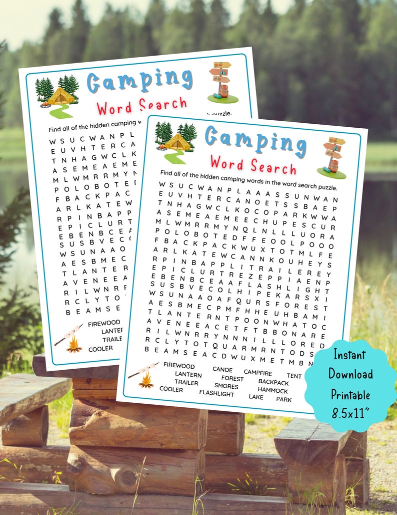 Camping Word Search Game Fun Printable Camping Words - Etsy