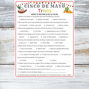 Cinco De Mayo Trivia Game L Printable Game Mexican Fiesta Game Fun ...
