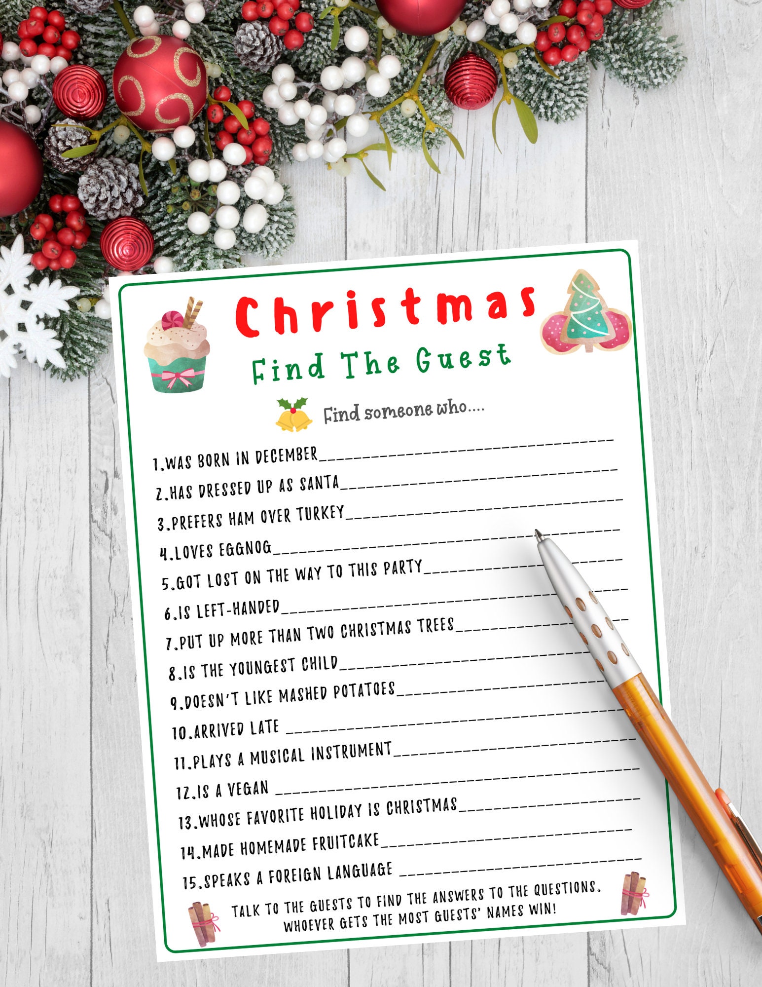 Christmas Game Find the Guest Holiday Party Game Fun Christmas ...