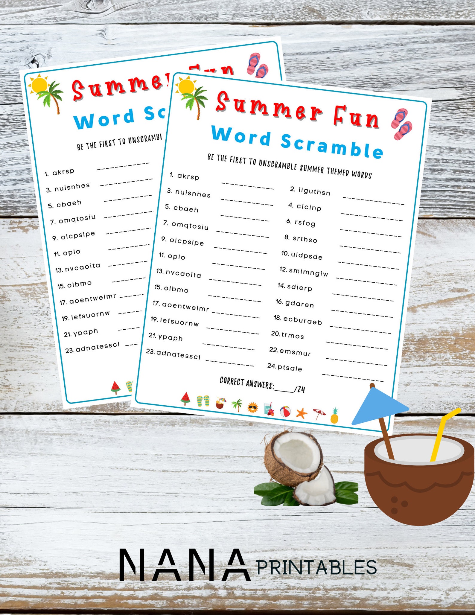 Summer Fun Word Scramble Game Pool Party Summer Party Game Printable ...