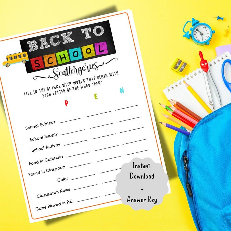 Back to School Icebreaker Game: Printable Classroom Scattergories (PDF ...
