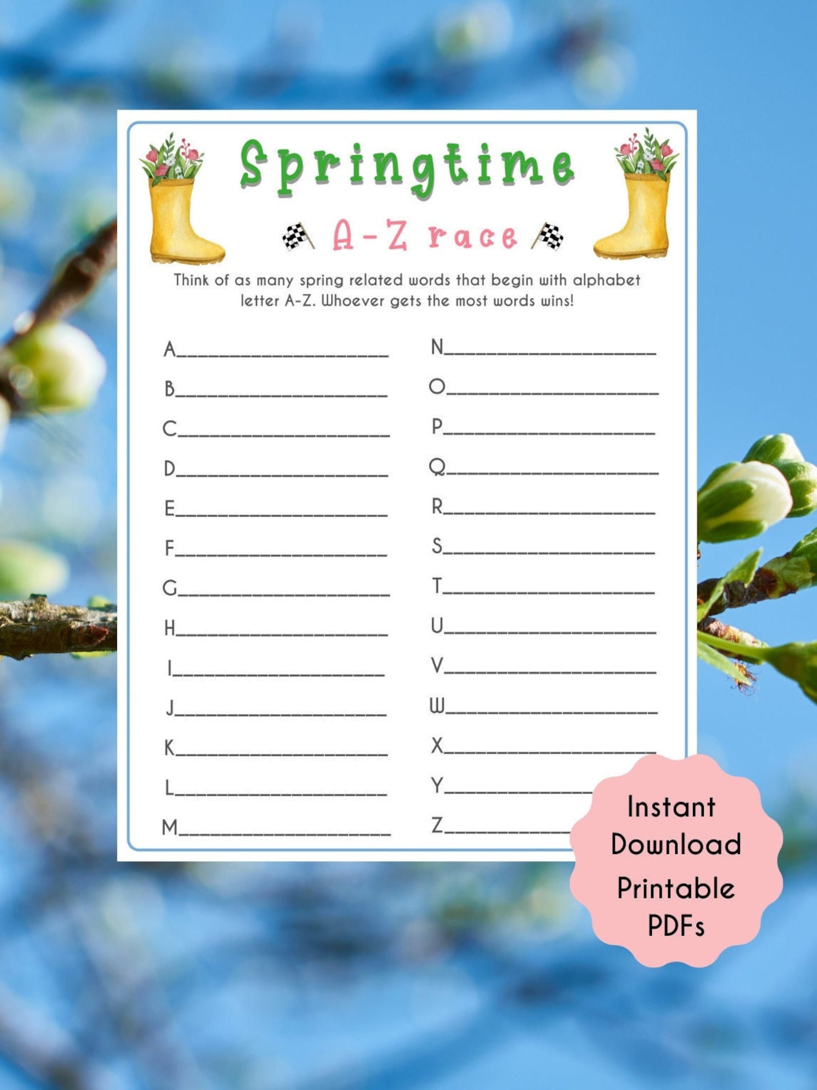 Spring A to Z Race Printable Game | Fun Spring Party Game| Spring ...